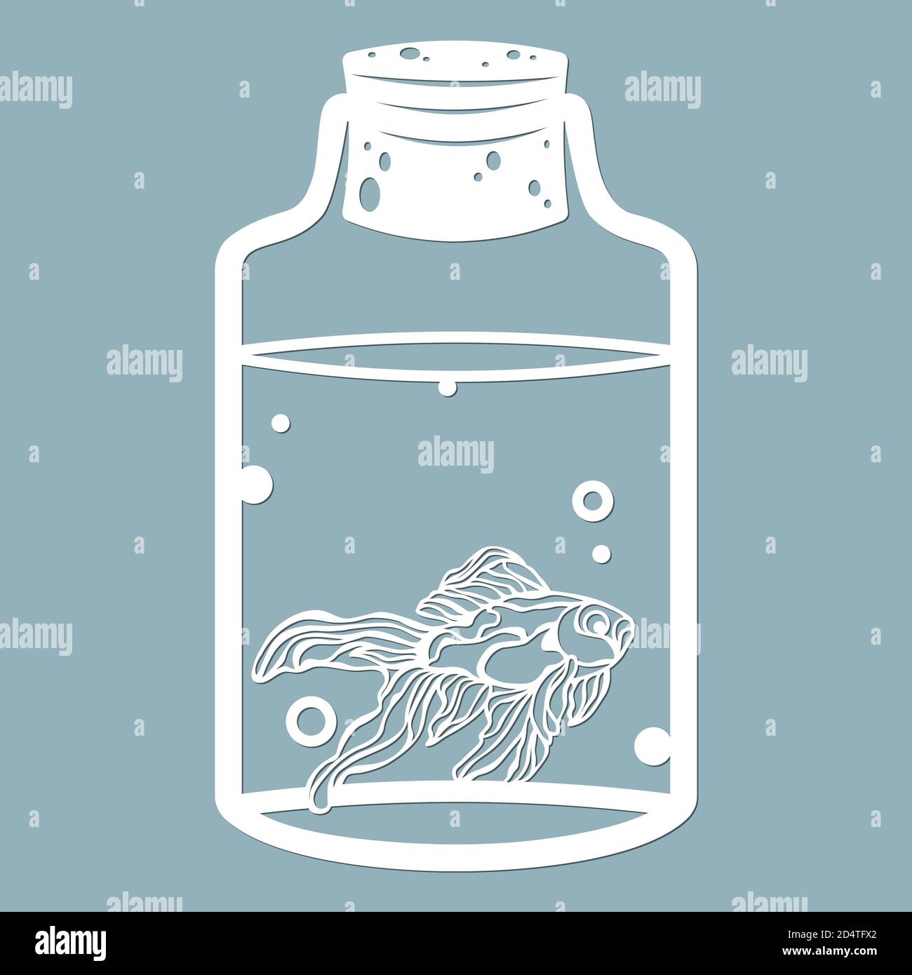 Aquarium fish and bubbles in a glass jar. Laser cut. Vector ...