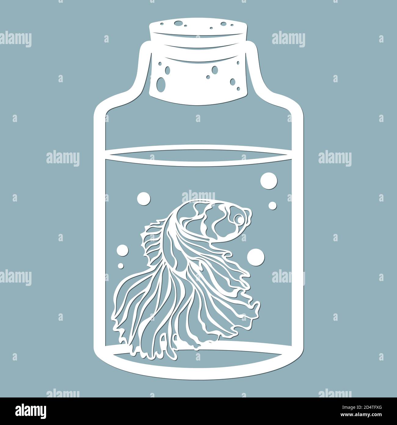 Aquarium fish and bubbles in a glass jar. Laser cut. Vector ...