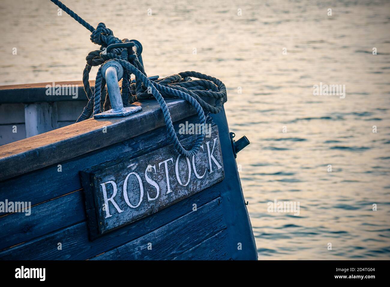 Detail of a sailing ship in the city port of Rostock, Germany Stock ...