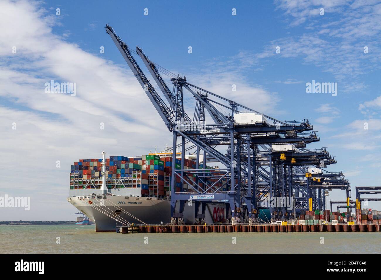 Giant container ship (the OOCL INDONESIA) in Felixstowe Docks viewed ...