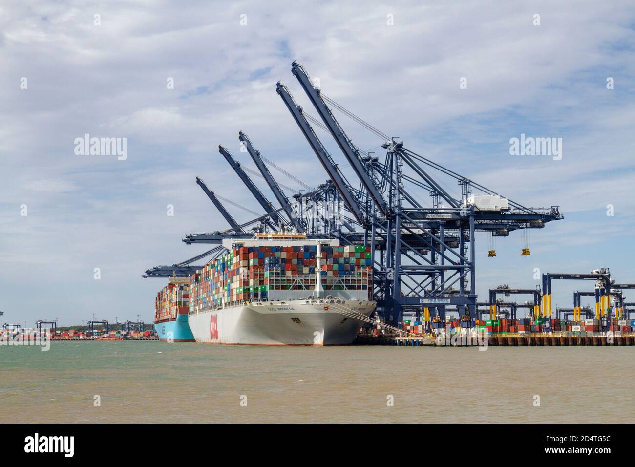 Giant container ship (the OOCL INDONESIA) in Felixstowe Docks viewed ...