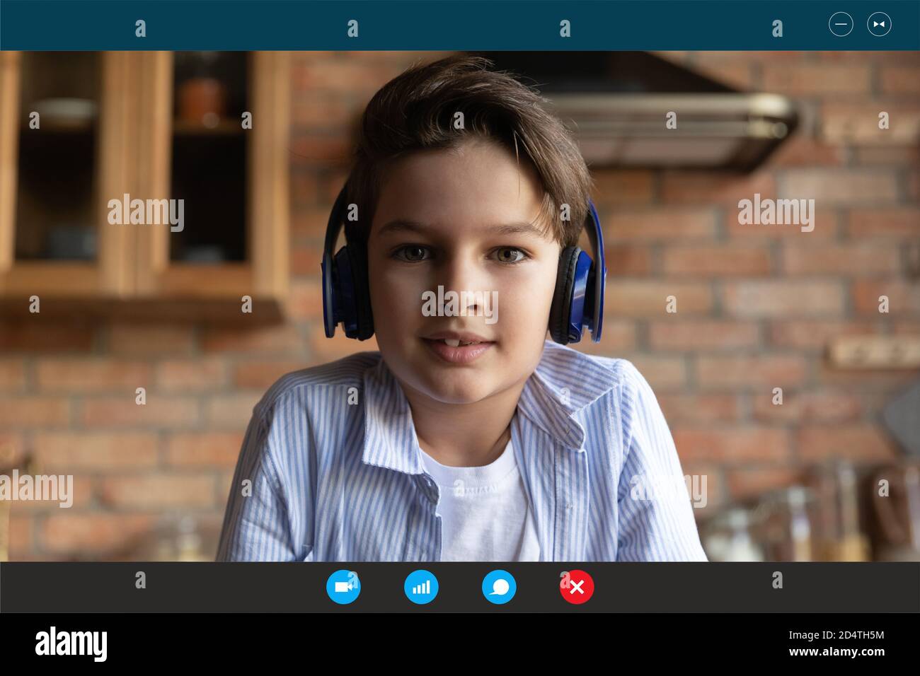 Little boy child in headphones talk on video call Stock Photo - Alamy
