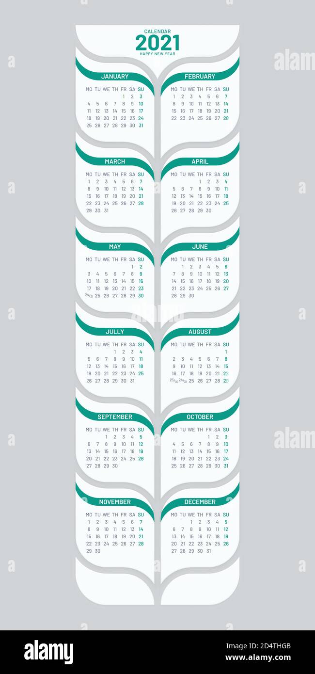 Poster calendar 2021 template on white background. Vertical tree shaped ...