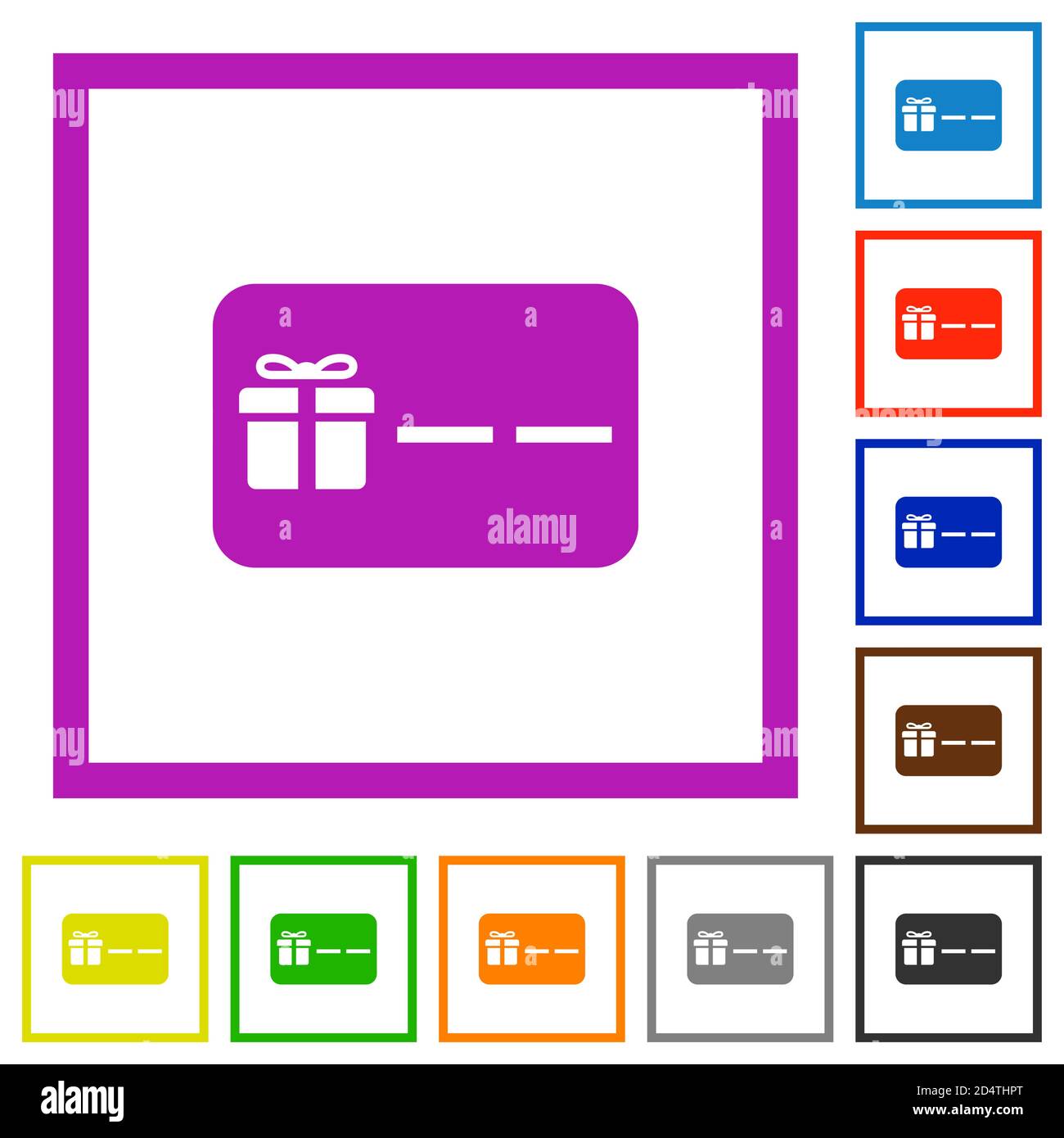 Gift card with placeholder flat color icons in square frames on white ...