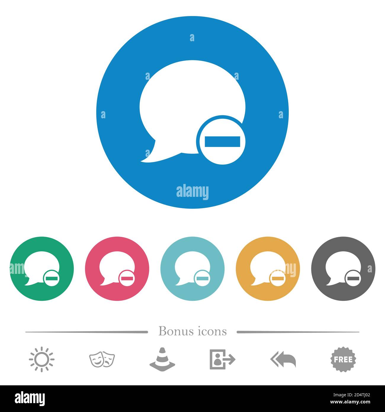 Delete blog comment flat white icons on round color backgrounds. 6 ...