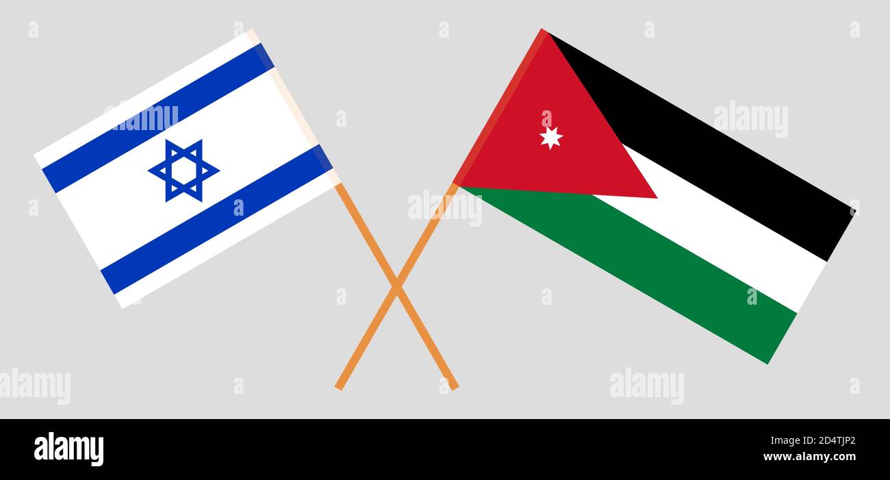 Crossed flags of Jordan and Israel. Official colors. Correct proportion ...