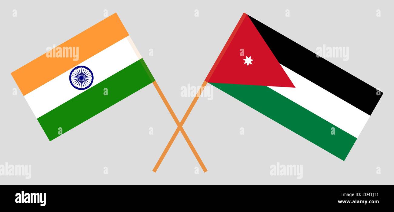 Crossed flags of Jordan and India. Official colors. Correct proportion ...