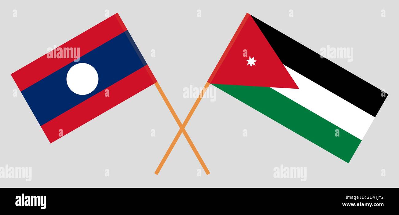 Crossed flags of Jordan and Laos. Official colors. Correct proportion ...