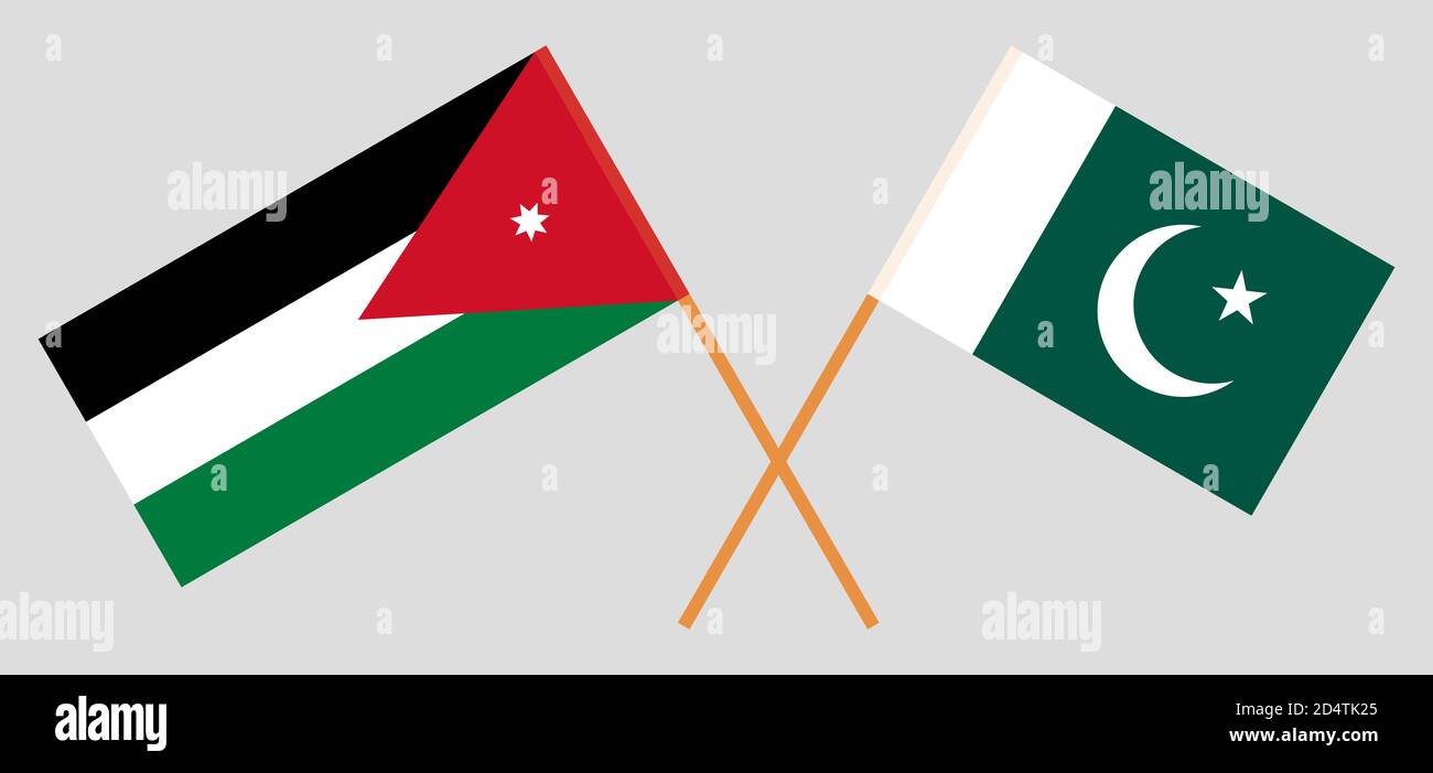 Crossed flags of Jordan and Pakistan. Official colors. Correct ...