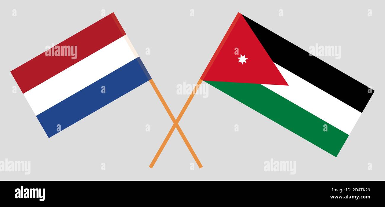 Crossed flags of Jordan and the Netherlands. Official colors. Correct ...