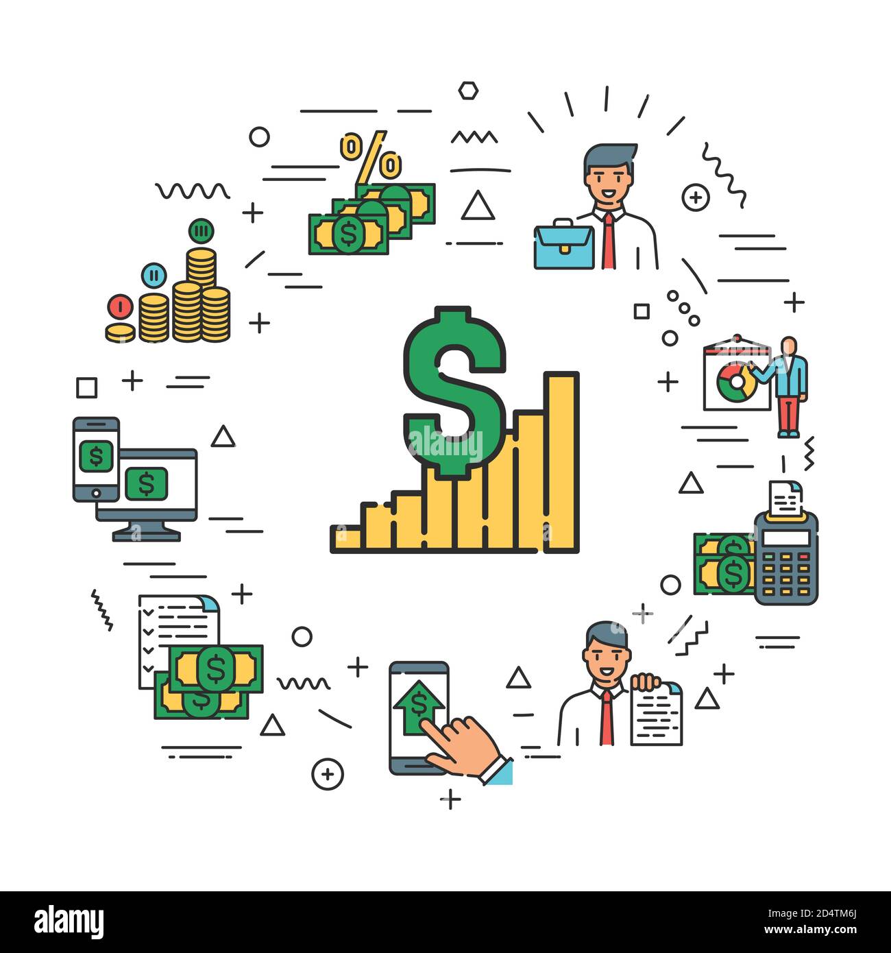 Finance web banner. System money management. Infographics with linear ...