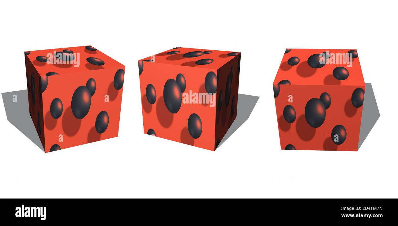 Abstract red cube in three variations. Geometric figure. White ...