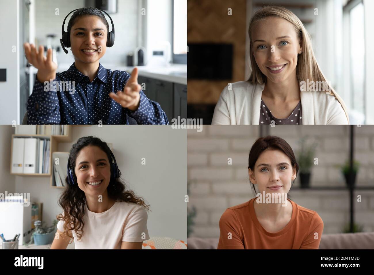 Diverse multiracial women have group video call Stock Photo - Alamy