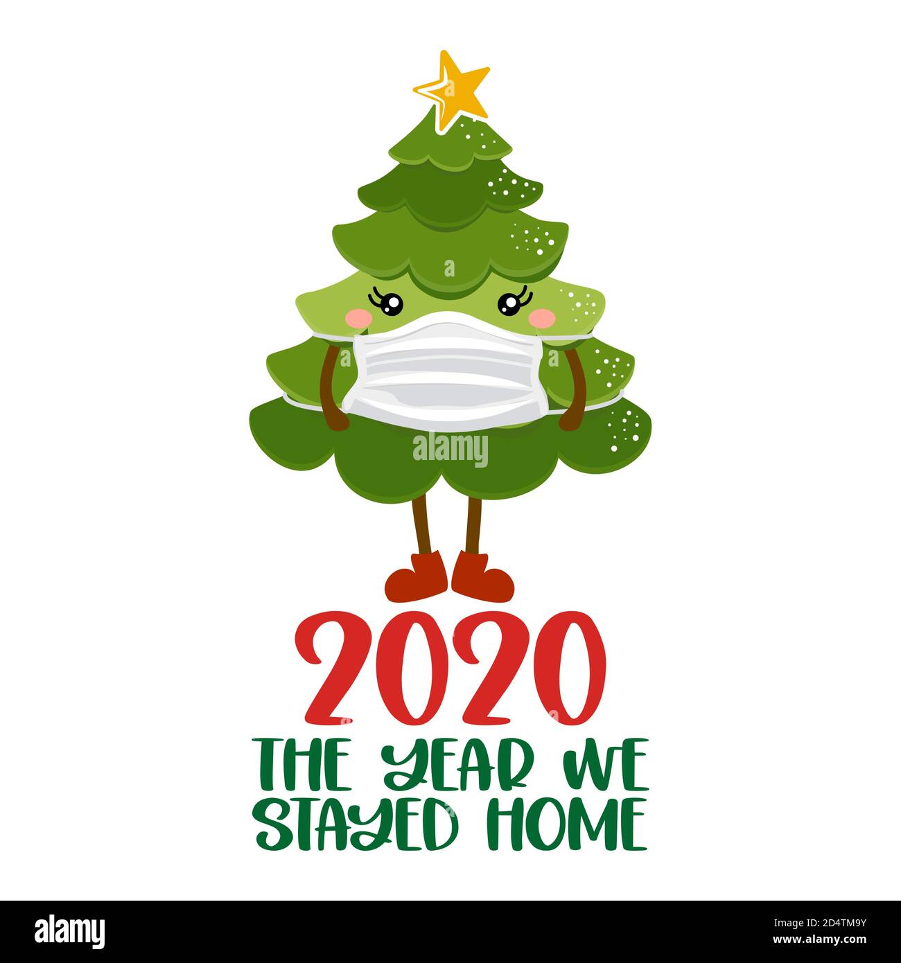 2020, the year we stayed home - Kawaii style doodle drawing with text ...