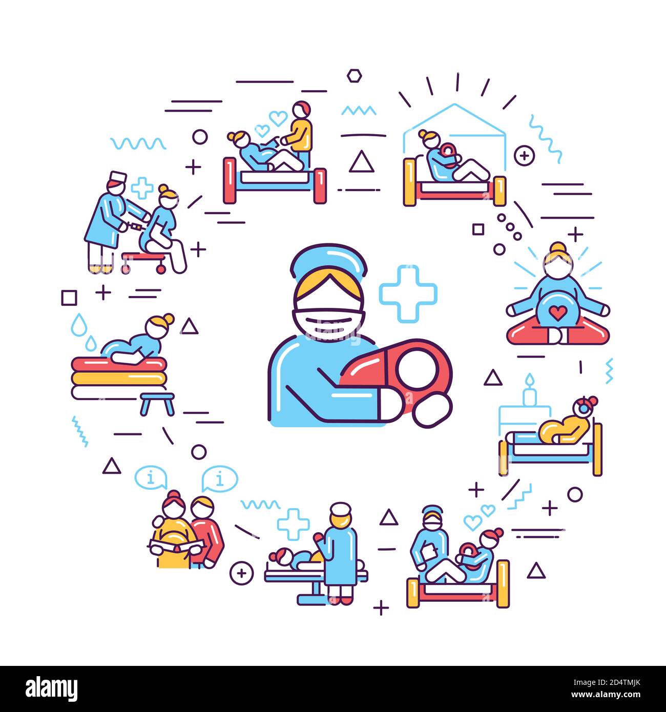 Birth web banner. Infographics with linear icons on white background ...