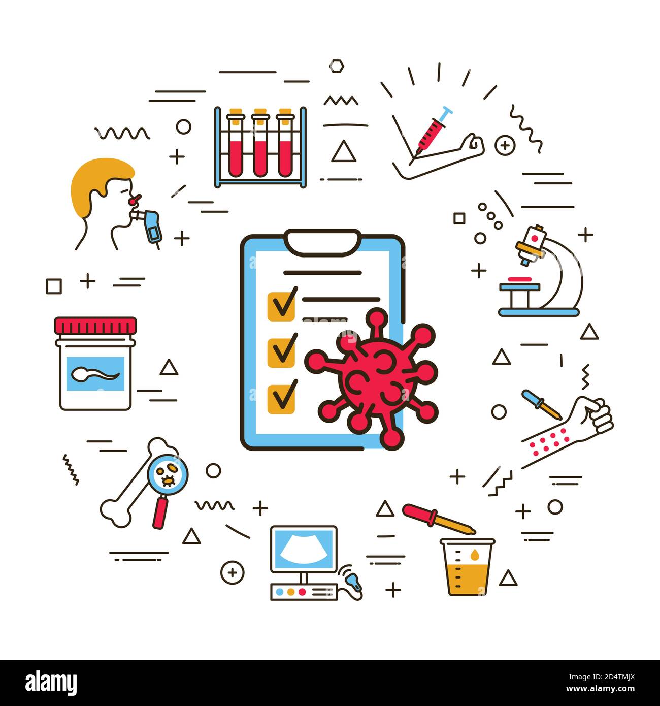 Medical tests web banner. Infographics with linear icons on white ...