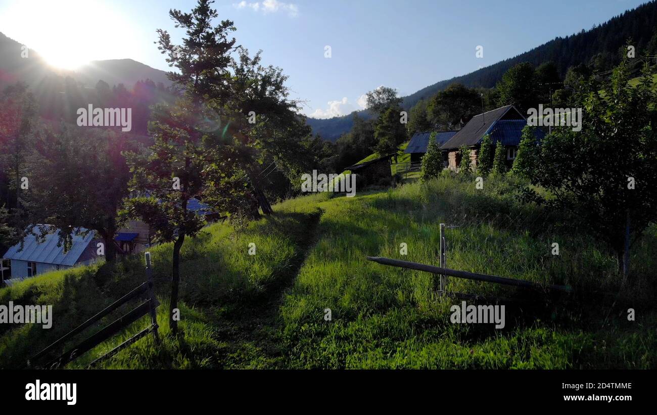 Landscape of rural mountain village Stock Photo - Alamy