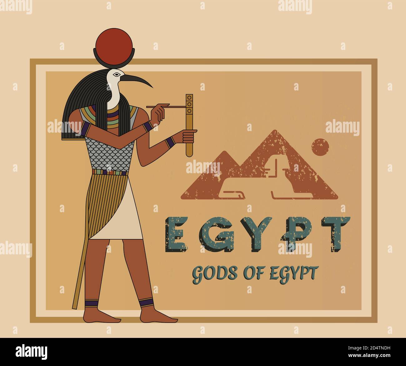The ancient Egyptian god Ra painted against the background of the map ...