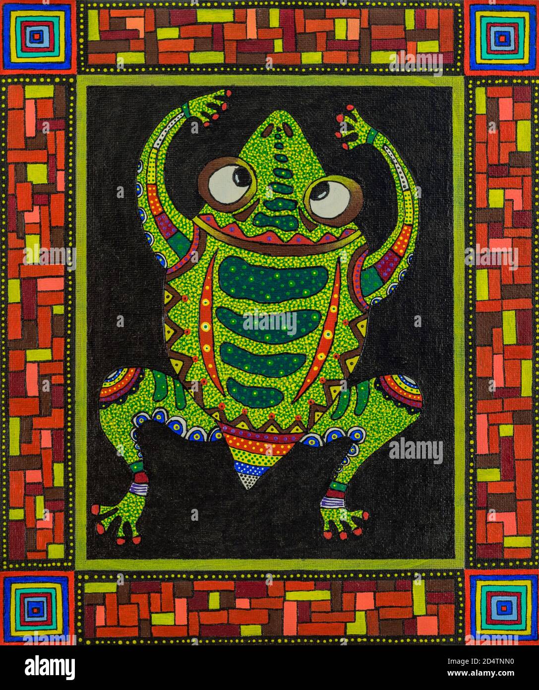 Acrylic painting on canvas. Stylized frog. Dot to dot Stock Photo - Alamy
