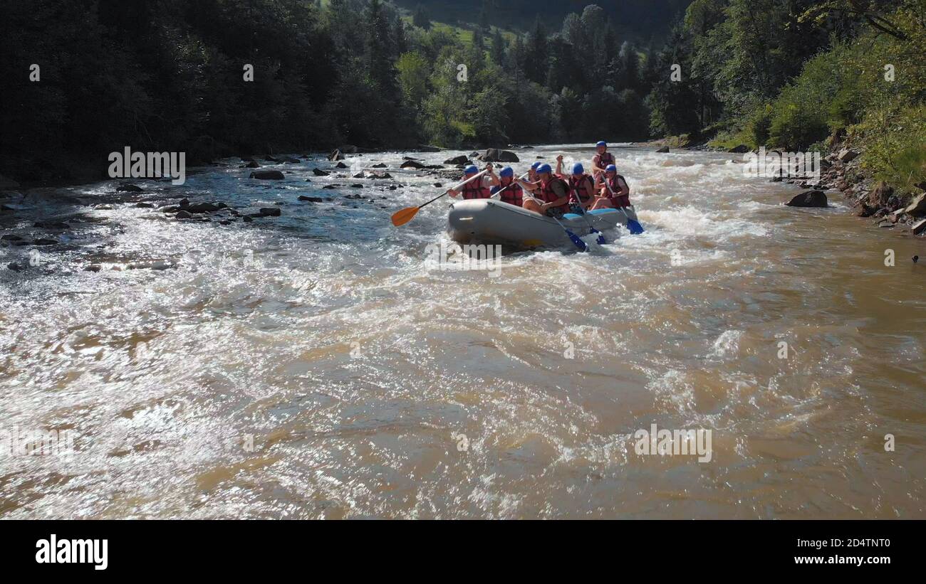 Rafting boat on the fast mountain river Stock Photo - Alamy