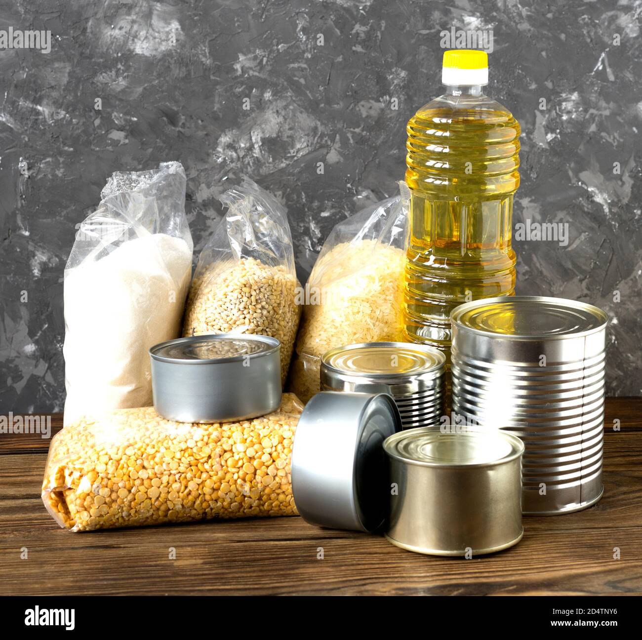 Food for donations. Healthy food for food delivery. Set of raw cereals ...