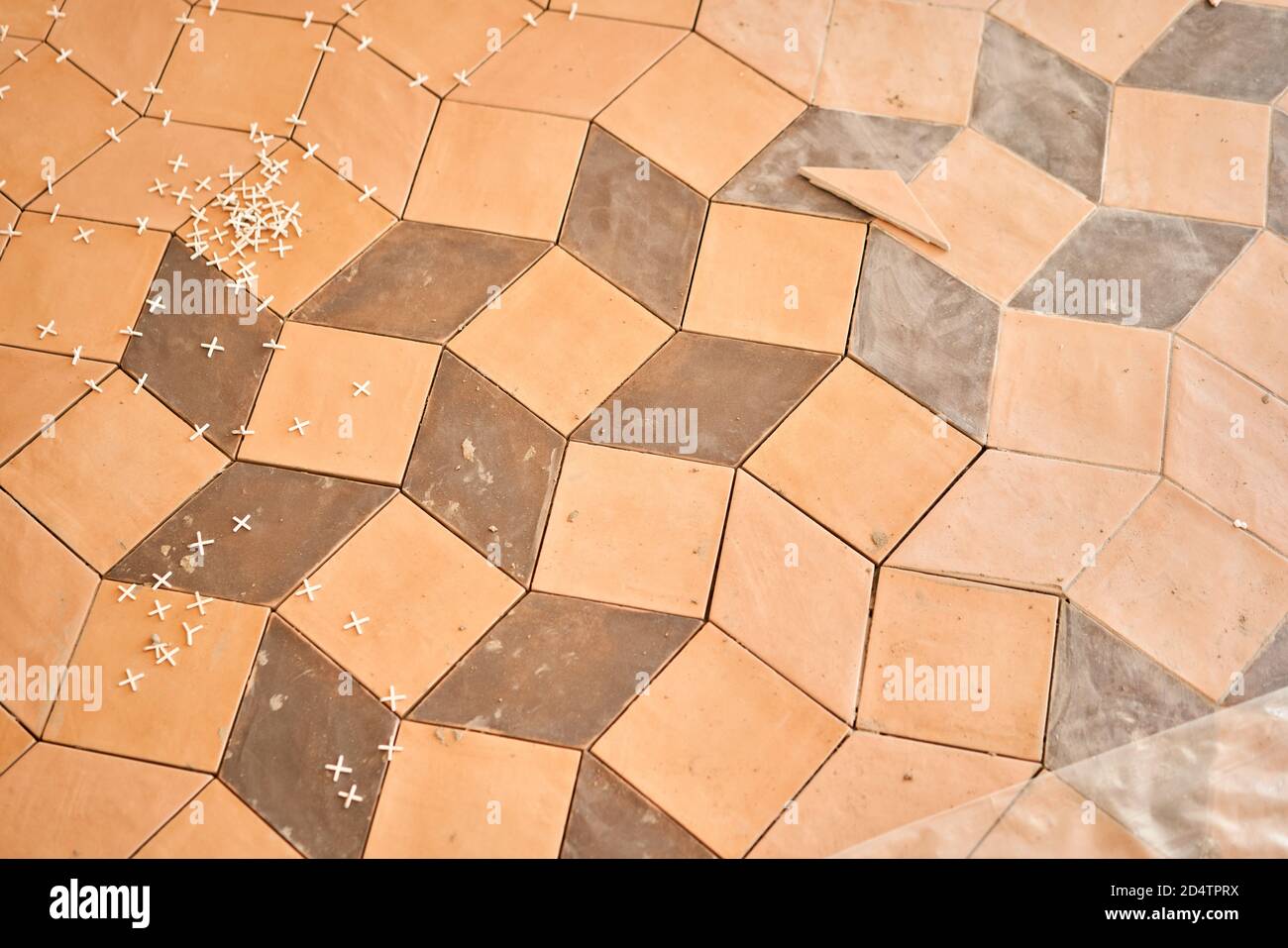 The combination of ceramic tiles in the form of rhombus. Kitchen ...