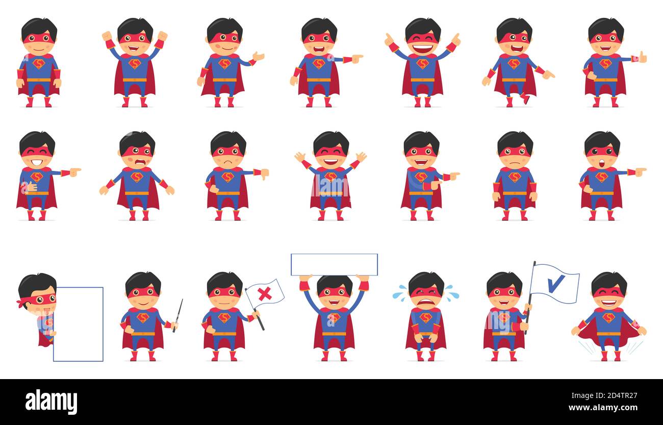 Superhero icon set with strong men isolated on white background. Vector ...