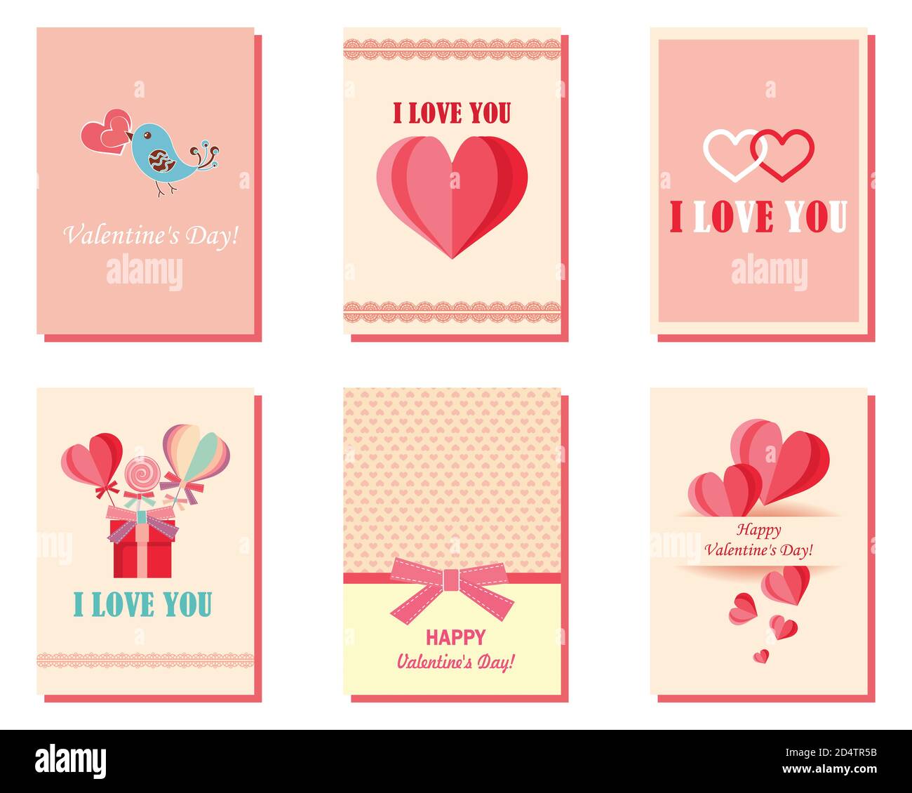 A set of greeting cards for Valentine's Day with hearts. Pink, white ...