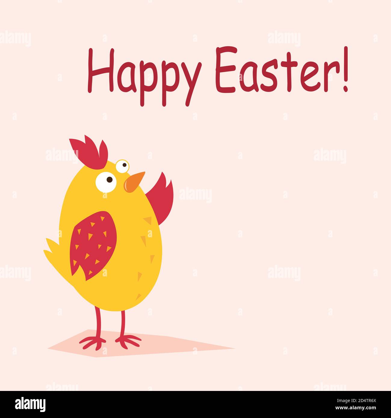 A funny yellow easter chick looks up in anticipation of Easter. Vector ...