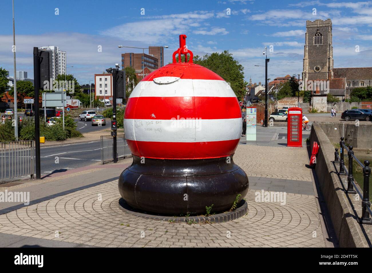 Massive shipping buoy at the pedestrian entrance to the regenerated ...