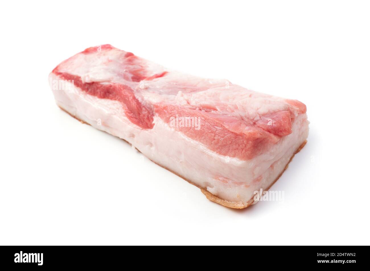 Pork lard with layers of meat on a white isolated background, raw ...