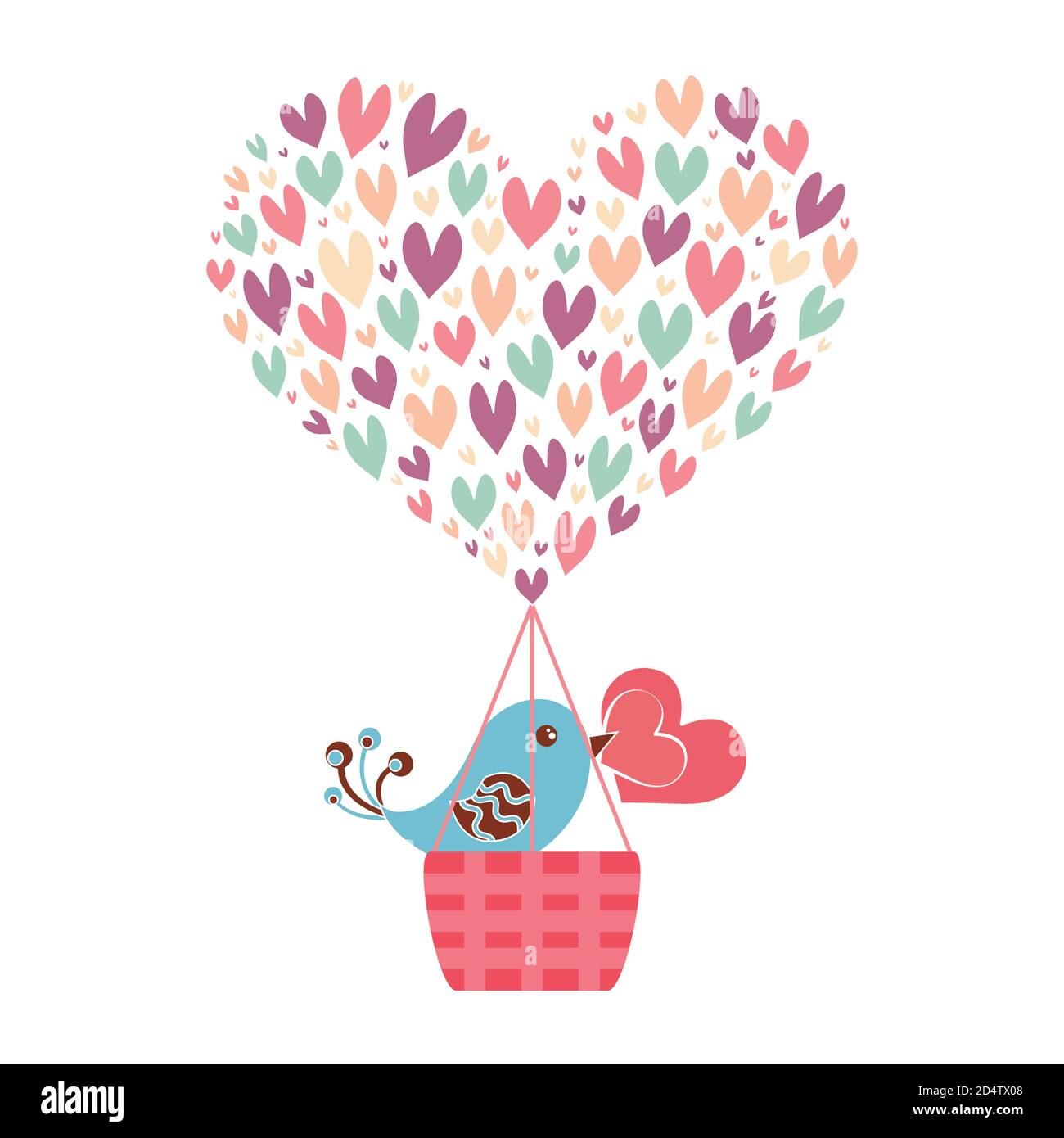 A sweet blue bird flies in a balloon in the form of multi-colored ...