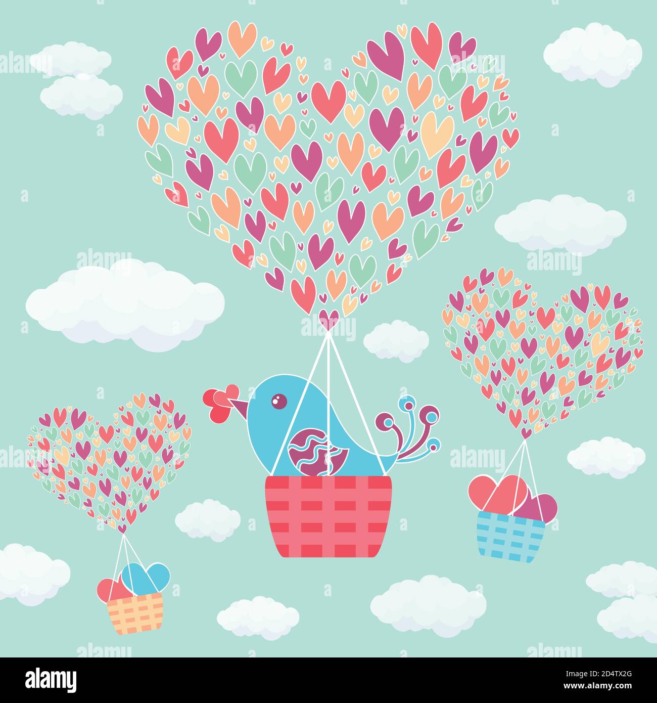 Positive hand drawn vector text Love is in the air decorated hot air ...