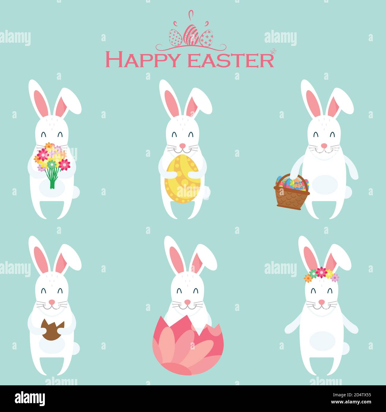 Set of cartoon Easter bunnies with various variations. Vector ...
