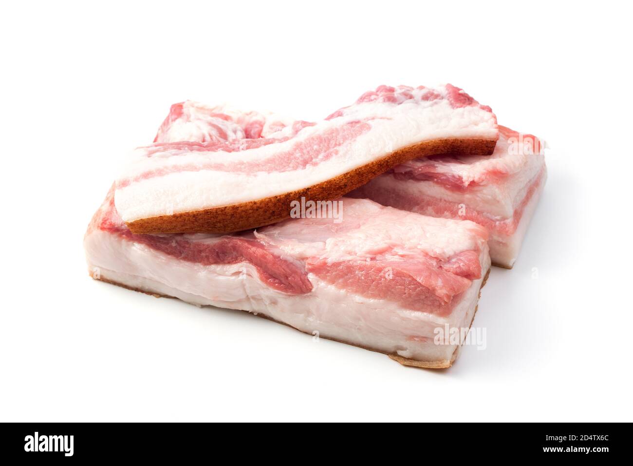 Raw bacon meat isolated on a white background. Butcher shop Stock Photo ...