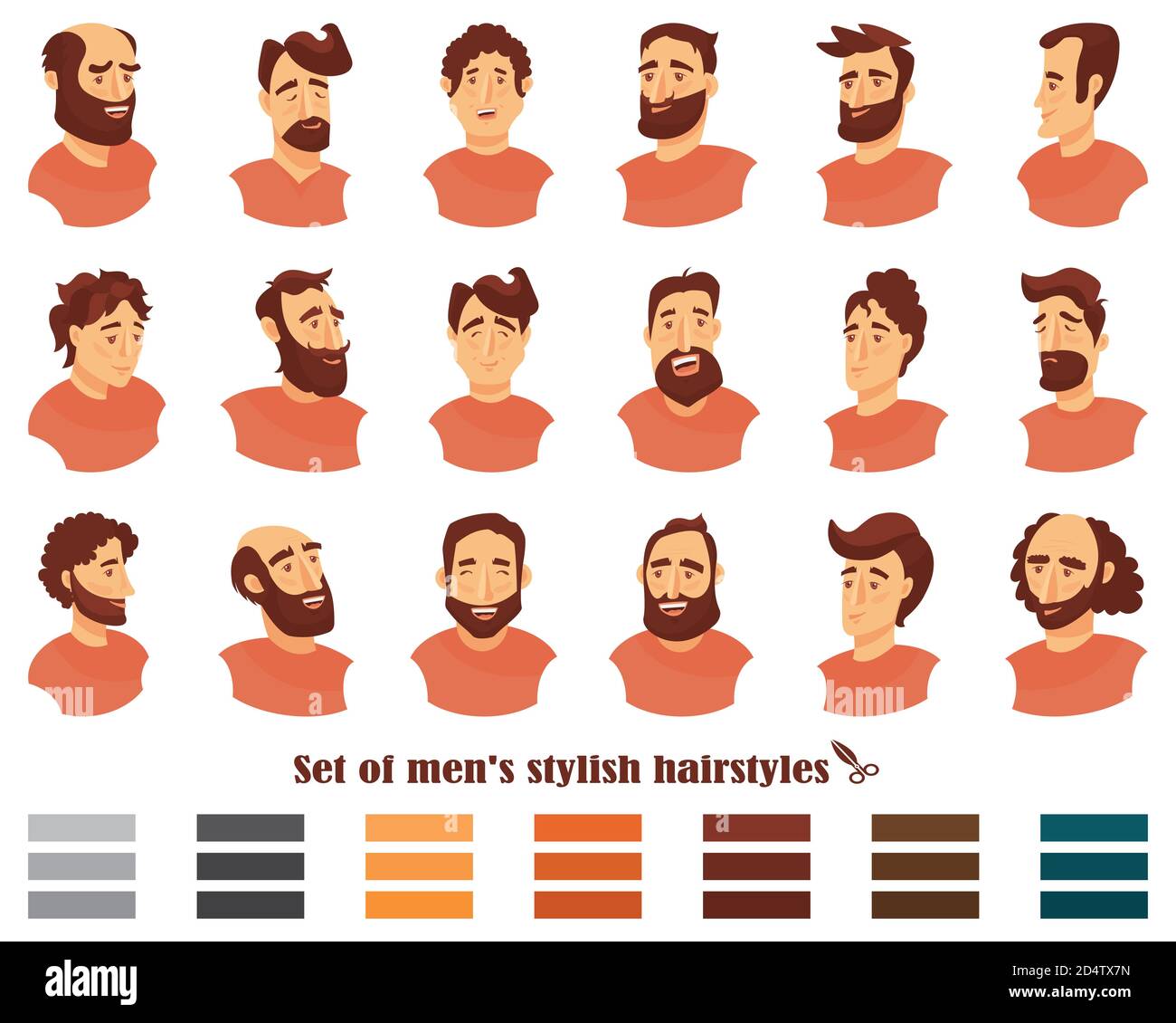Set Of Men Hairstyles With Beards And Mustache Gentleman Haircuts And