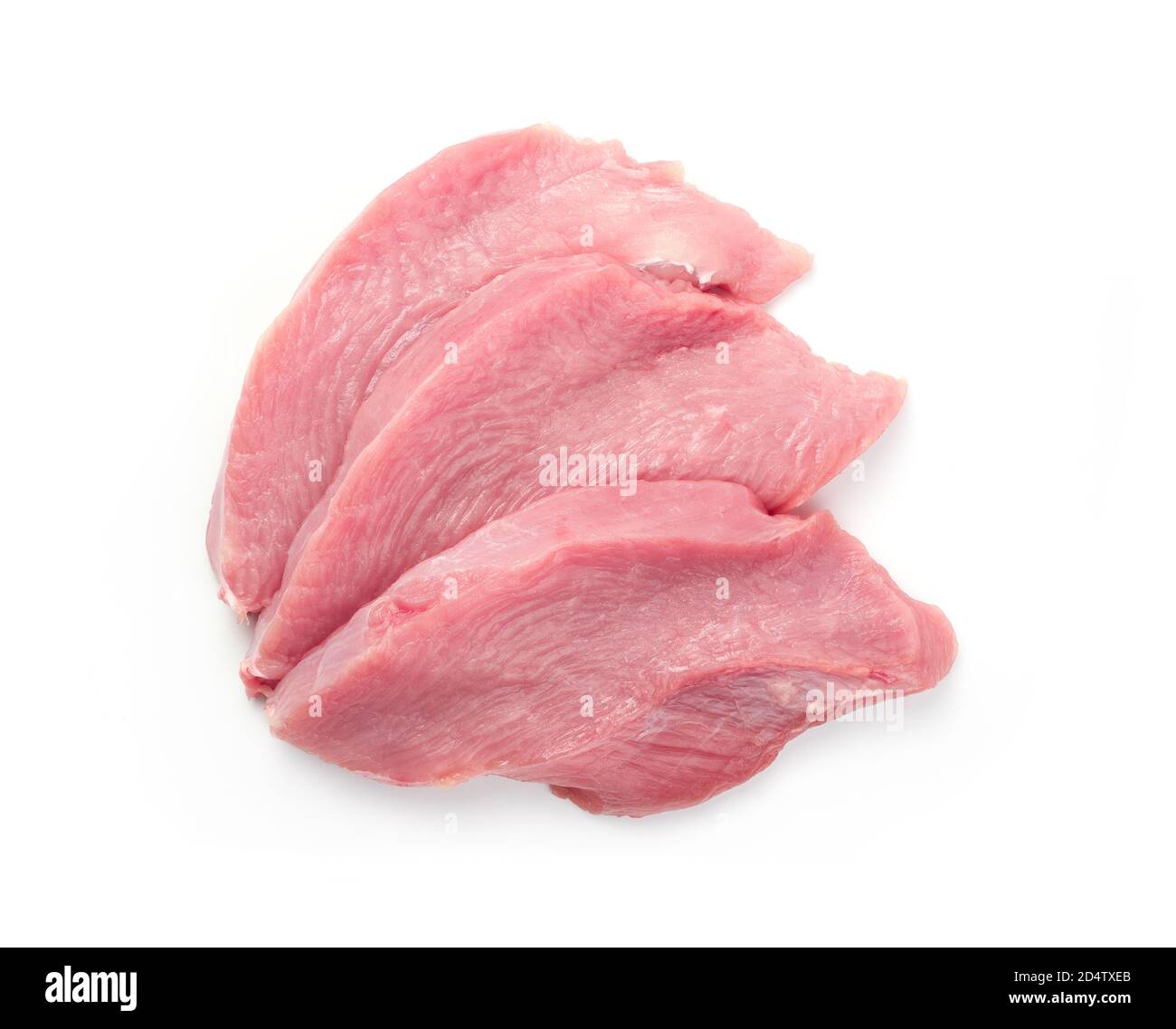 Meat without fat neatly cut into chunks on a white background Stock ...