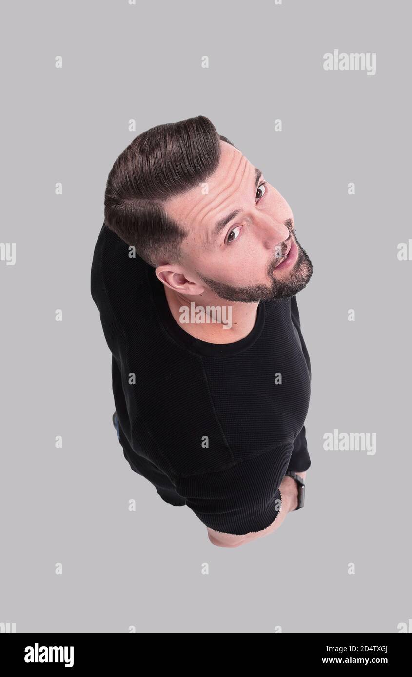top view. beautiful young man looking at the camera Stock Photo - Alamy