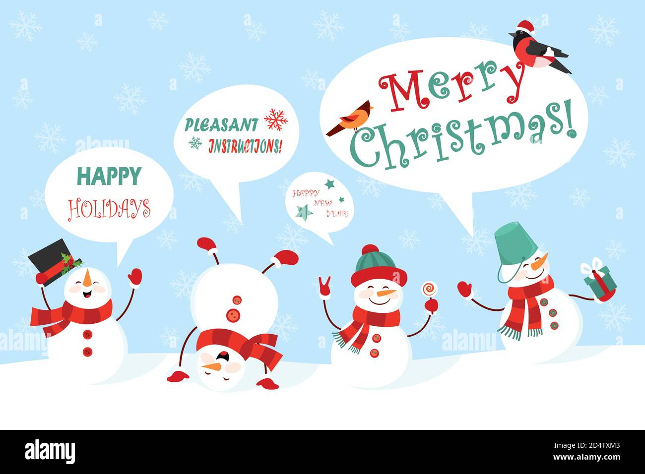 Winter snowman set. Funny snowmen in different suits with ...