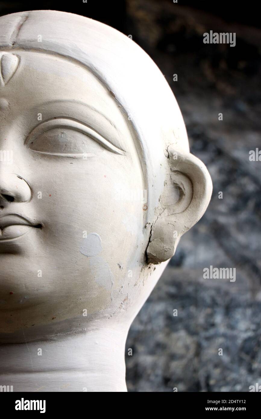 Portrait of maa Durga. Clay idol of Hindu Goddess Durga under ...