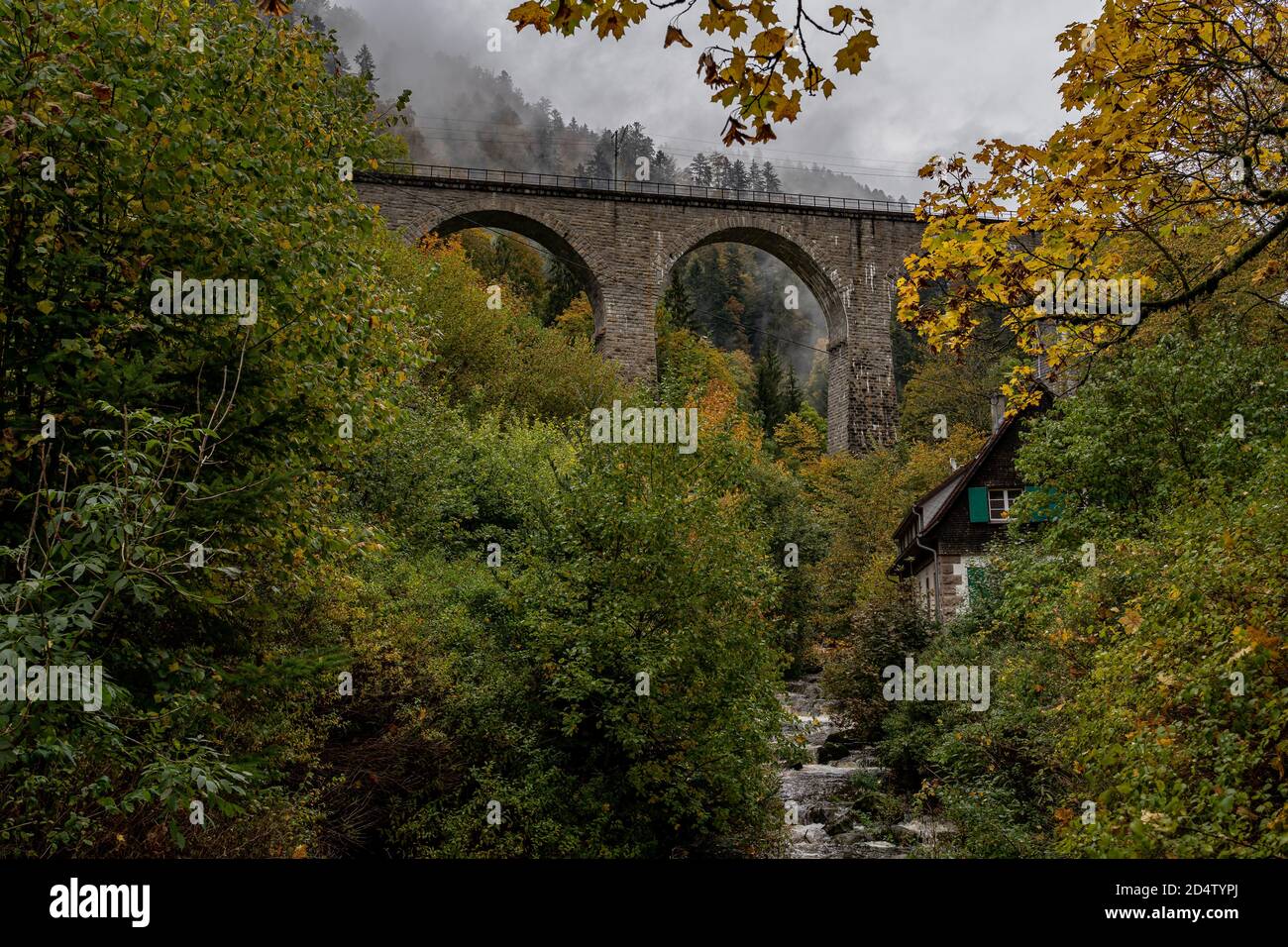 Spectacular view of the old railway bridge at the Ravenna gorge viaduct ...