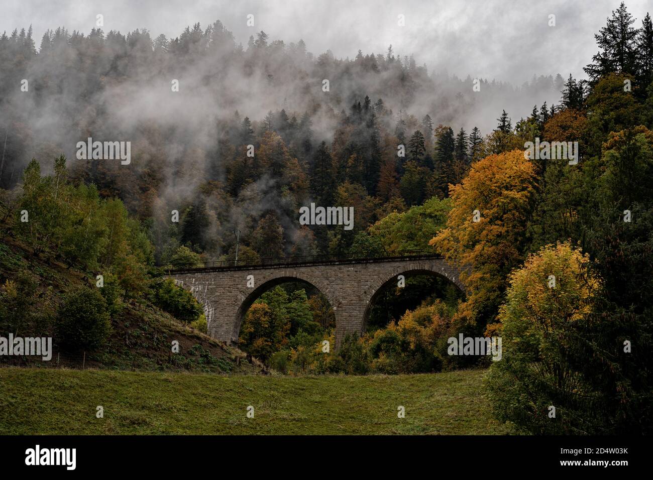 Spectacular view of the old railway bridge at the Ravenna gorge viaduct ...
