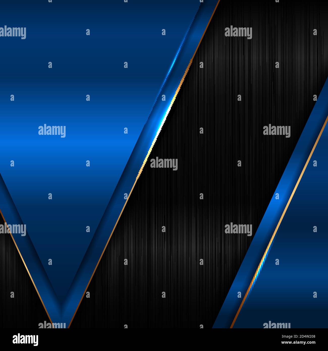 Abstract elegant geometric triangle blue metallic glossy with golden ...