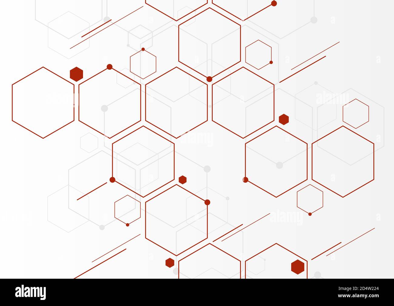 Abstract Red Geometric Hexagons Molecular Structures On White Background Social Network