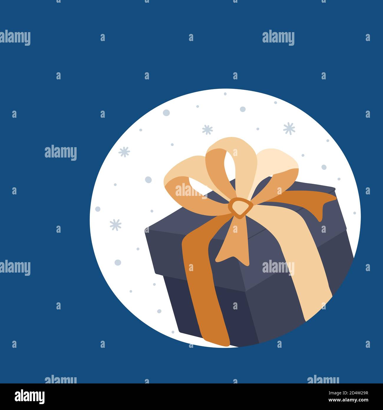Vector illustration. The festive box is tied with a yellow ribbon and ...