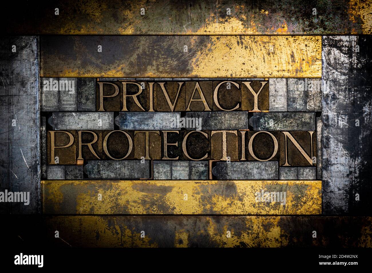 Privacy Protection text message on textured grunge copper and vintage ...