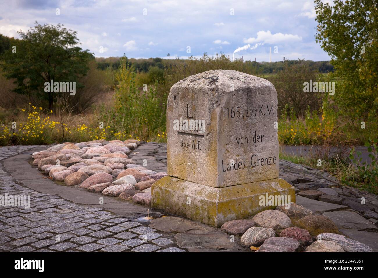 myriameter stone on the banks of the Rhine in Niederkassel-Luelsdorf ...