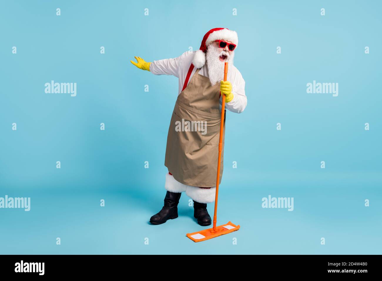 Full length body size view of his he nice attractive glad cheerful ...