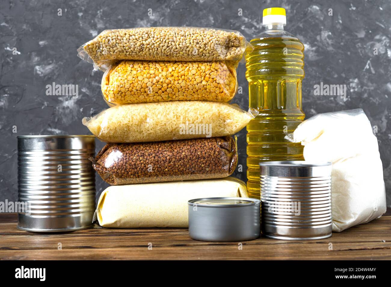 Food for donations. Healthy food for food delivery. Set of raw cereals ...