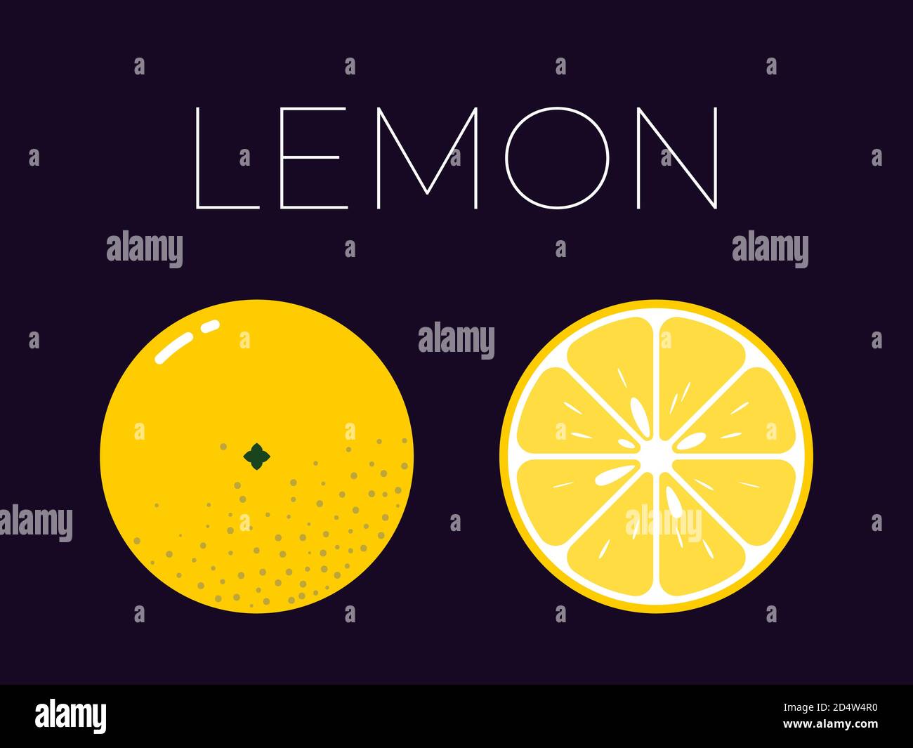 Vector of lemon and sliced half of lemon on dark background Stock ...